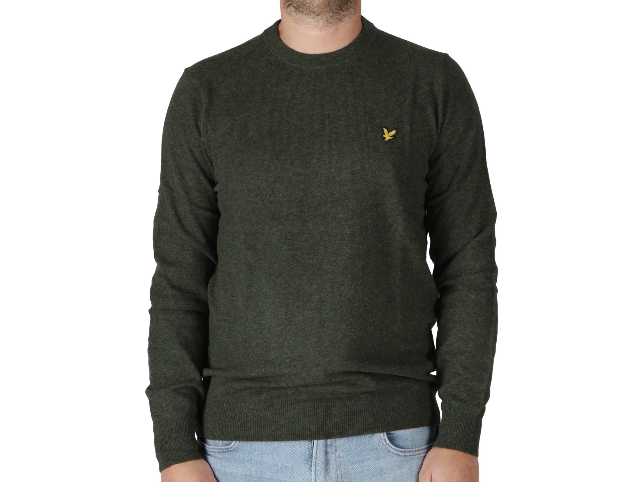 Lambswool Blend Crew Neck Jumper Dark Green Marl - Felpe uomo Lyle ...