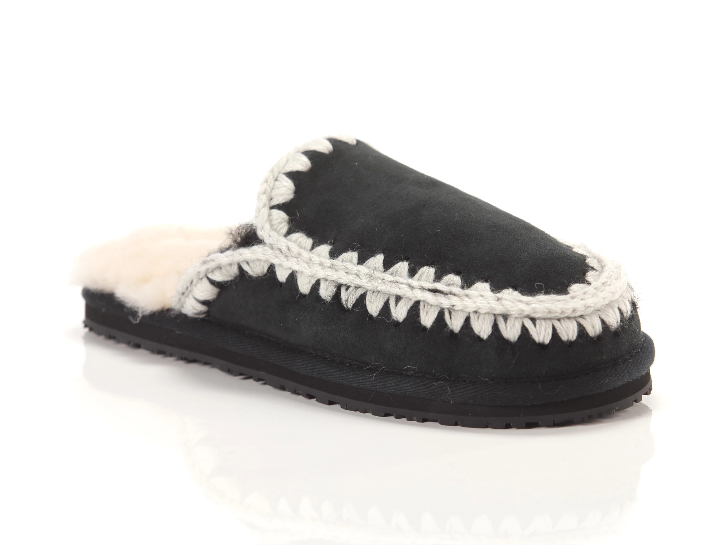 Suede Slipper Full Eskimo Stitch Black Suede - Ciabatte donna Mou ...