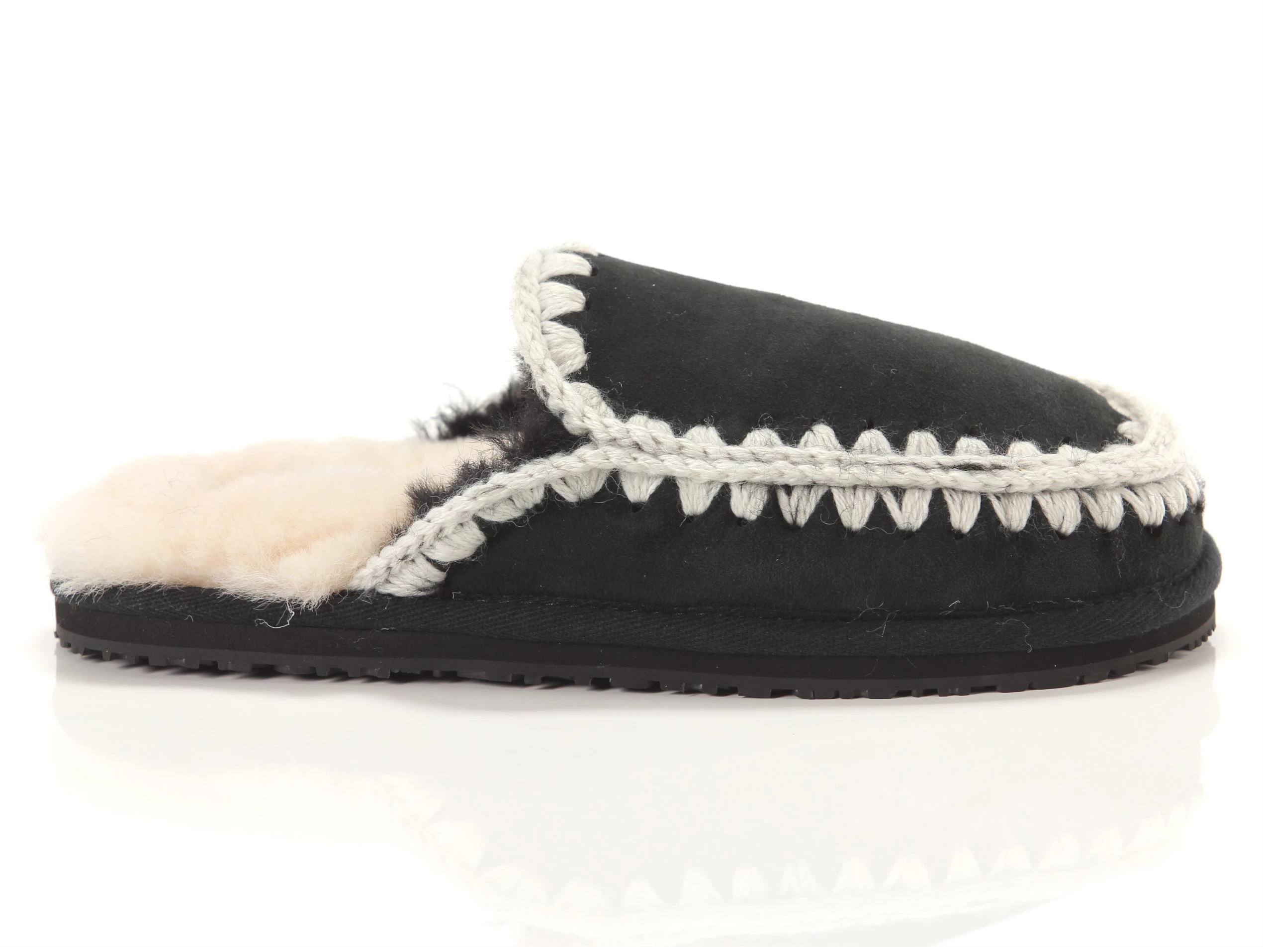 Suede Slipper Full Eskimo Stitch Black Suede - Ciabatte donna Mou ...