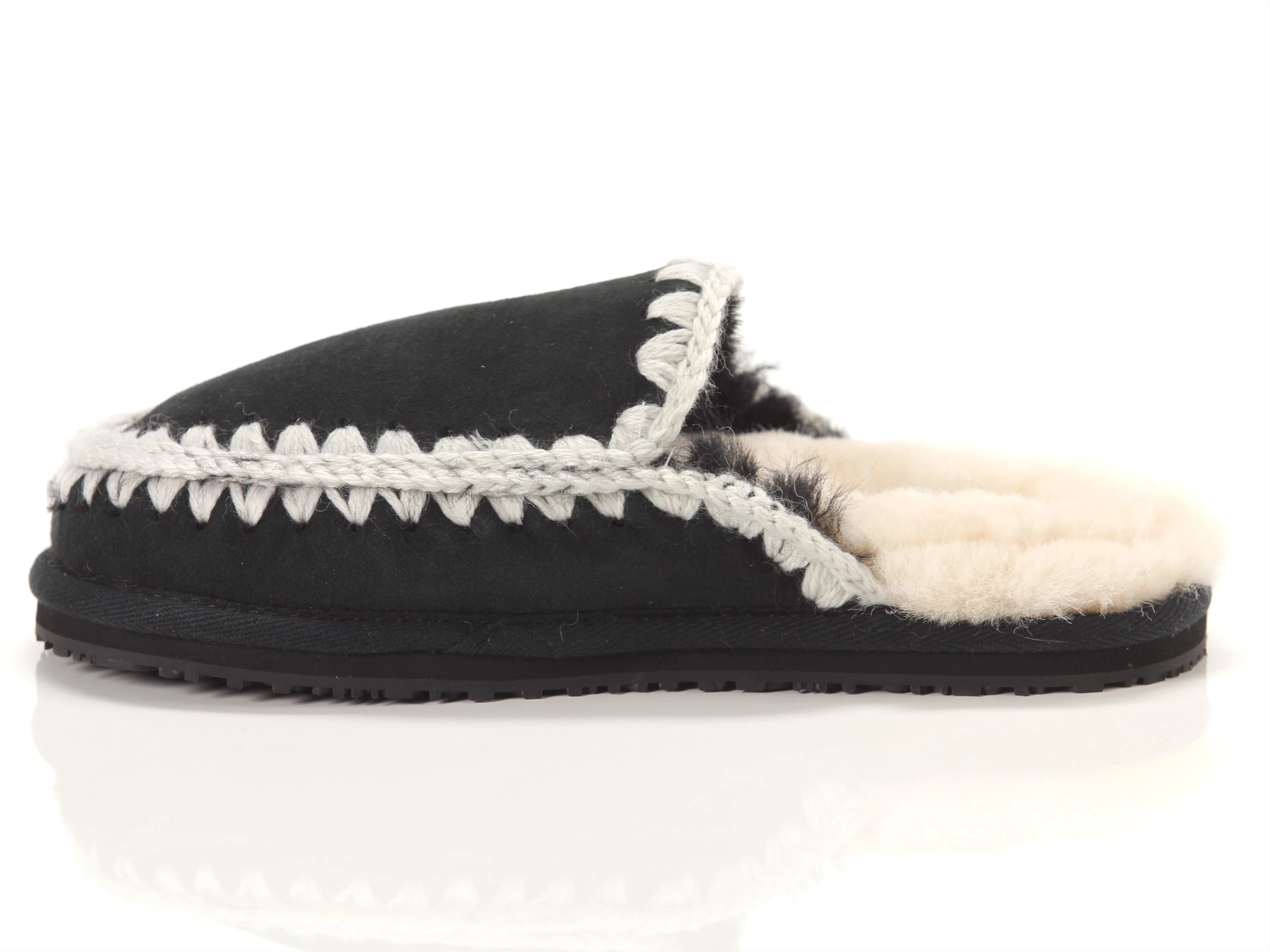 Suede Slipper Full Eskimo Stitch Black Suede - Ciabatte donna Mou ...